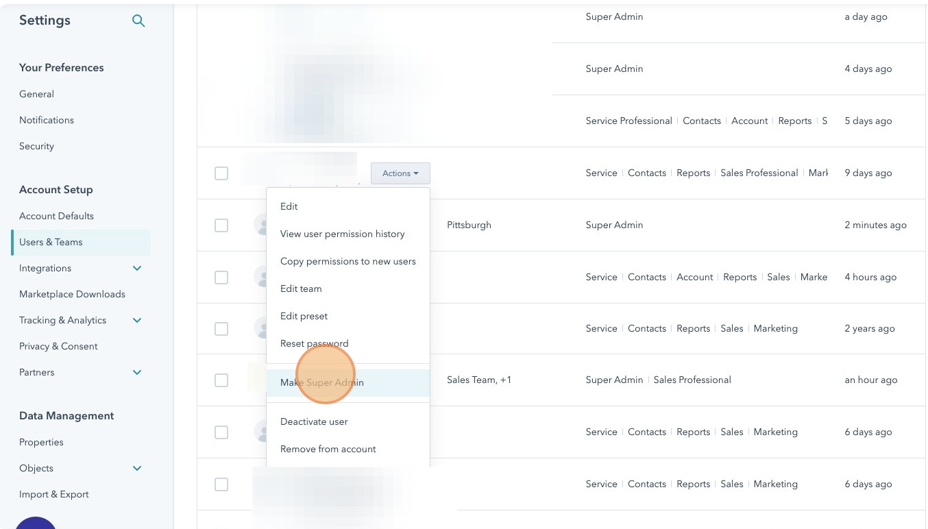 How do I give admin rights on HubSpot?